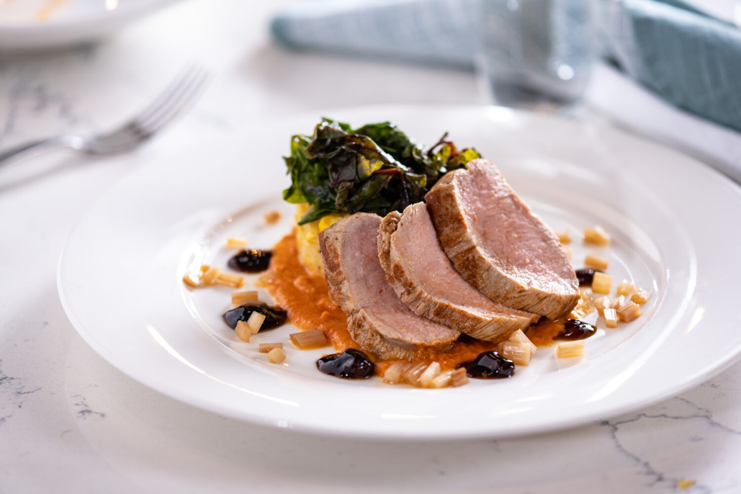 Fig and Balsamic Glazed Veal Loin with Mushroom Polenta Cake, Tomato ...